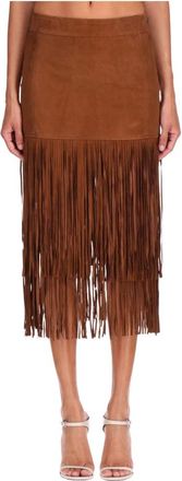 Ermanno Scervino Femme, Jupes, Brun, Taille: 40 FR Fringed Midi Skirt