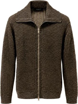 Zanone Veste zipp&eacute;e en laine c&ocirc;tel&eacute;e bicolore - Homme - Pulls - Brun - Taille: 2XL