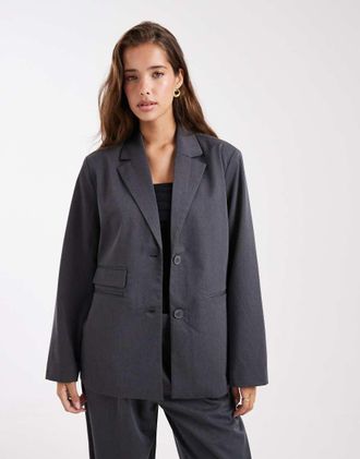 Pieces Blazer oversize densemble - Gris foncé chiné