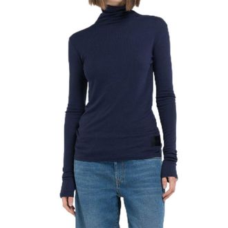 Replay Damen Langarmshirt mit Rollkragen, Blau (Indigo Blue 857), XXS