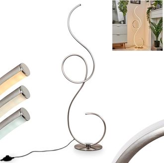 HOFSTEIN LED Stehleuchte Olok, moderne Bodenlampe aus Metall/Kunststoff in Nickel-matt/Weiß, dimmbare Stehlampe mit Fußschalter, Höhe 122 cm, 23 Watt, max. 270