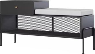Generic Schwarze Schuhaufbewahrungsbank Mit Gepolsterter Sitzfläche Und Schublade for Den Eingangsbereich Und Das Schlafzimmer(100 x 32 x 45 cm)