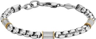 Fossil Edelstahlarmband für Herren mit Karabiner oder Faltschließe, Silber schimmern