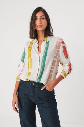 SKFK Damen vegan Shirt Asune Mehrfarbig Gr&uuml;n/Gelb