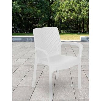 Dmora Chaise dext&eacute;rieur Torino, Si&egrave;ge de jardin, Chaise pour table &agrave; manger, Fauteuil dext&eacute;rieur effet rotin, 100% Made in Italy, Cm 54x60h82, Blanc