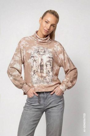 Monari Sweatshirt 809829 Galerie-Print mit funkelnden Strasssteinen und femininen Kr&auml;uselungen