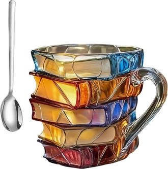 Generic Gemalte Buchtasse, 3D-Kaffeetasse, 325 ml, einzigartige, handgefertigte Teetasse für literarische Liebhaber, Geschenke (A)