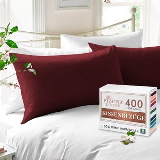 Pizuna Luxuri&ouml;ser Soft-Satin 2er Pack Kissenbezug 40x80 cm Rio-Rot, 400 Fadenzahl Baumwolle Quadratisch Kissenbez&uuml;ge, 100% Langstapel Baumwolle Nur Kissenbez