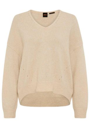 HUGO BOSS Strickpullover Fondyssa Premium Damenmode im Relaxed Fit, V-Ausschnitt, Alpaka-Anteil