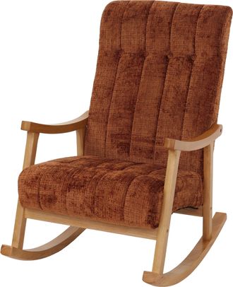 Mendler Schaukelstuhl HWC-K10, Relaxsessel, Holz FSC Stoff/Textil Chenille (465g/m²) - terrakotta, Gestell Natur