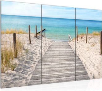 Runa Art Wandbilder Strand Meer Bild XXL Schlafzimmer Wohnzimmer Beige Blau Küste Wasser 120 x 80 cm 3 Teilig 609731a