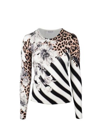 Passioni Strickpullover mit Leopardenmuster mit abstrakten Blumen
