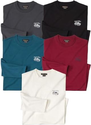 Atlasformen Lot de 5 Tee-Shirts Manches Longues Homme - Col Rond - Blanc/Noir/Bleu - Disponible en Grandes Tailles du M au 5XL