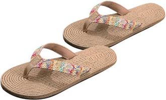 BESPORTBLE Sandales Femme Été Plates Tongs Antidérapantes Plage Confortables Imitation Paille Beige