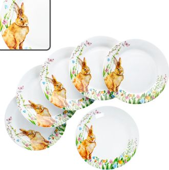MamboCat 6er Set Osterfreude Kuchenteller I Ø 19,4cm I frühlingshafte Porzellan-Frühstücksteller mit Osterhasen-Dekor für 6 Personen I kleine Teller für Salat,
