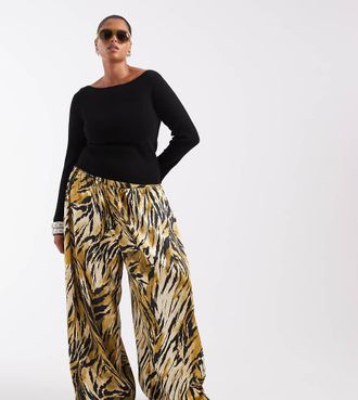 Asos Curve ma&szlig;geschneiderte Satin-Palazzohose mit Tigerprint-Multi