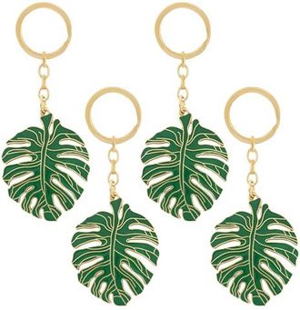 Frcolor Lot de 4 Porte-Cl&eacute;s en Alliage de Feuille de Monstera Pendentifs Suspendus Pratiques et D&eacute;coratifs Accessoires Portables pour Cl&eacute;s de Voiture et Paque