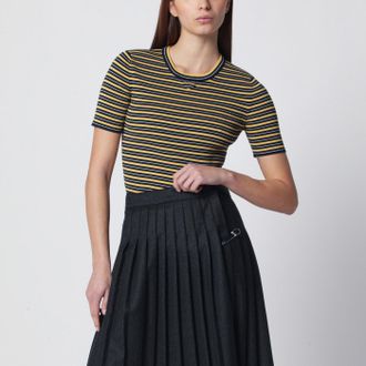 Prada Gestreiftes Stretch-Baumwoll-T-Shirt in Navy/Gelb