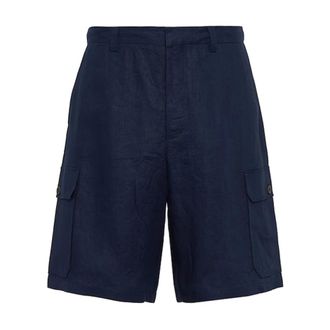Prada Leinen Bermuda Shorts Elastischer Bund Herren - - Shorts - Herren - Blau - M