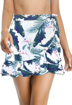 SHEKINI Bas de Bikini Bas Femme Élégant Ourlet à Volants Taille Haute Plissé Jupon Bas Bikini Jupes, Vert foncé, S