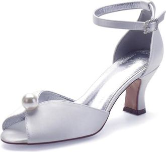 Generic Mariée À Talon Chaussures Femme Mariage Talons Bas Bout Ouvert Sandales Femme Été Talon Moyen 6.5Cm,Blanc,42 EU