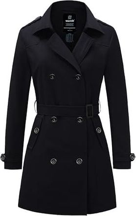 Wantdo Femme Trench-Coat Grande Taille Veste Coupe-Vent Manteau Imperméable pour Femmes avec Capuche Amovible Trench mi-Long à Double Boutonnage et à Revers 