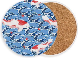 Fabulous Untersetzer aus Keramik, rund, Koi-Fisch, japanische Welle, traditionelles japanisches Kimono-Design, 1 Einheit (108 x 108 mm)