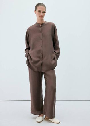 Mango Chemise 100 % soie d&eacute;lav&eacute;e marron - Femme - S - MANGO