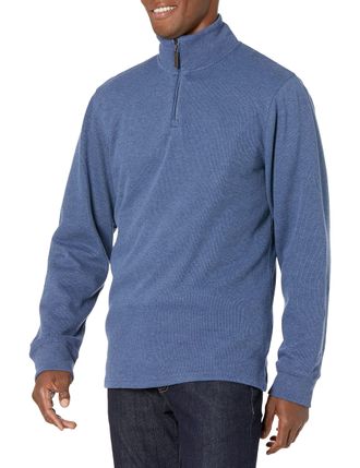 Amazon Essentials Herren Pullover mit Viertelreißverschluss, Französischer Rippstrick, Blau Heide, XXL
