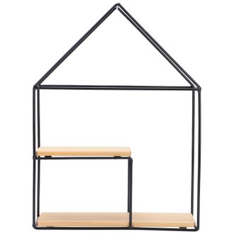 Aboofan Toyvian Wandregal aus Holz und Eisen Nordischer Stil Doppellagiges Wandaufbewahrungsregal Dekoratives Hängendes Metallregal für Wohnzimmer Bad Schlafz