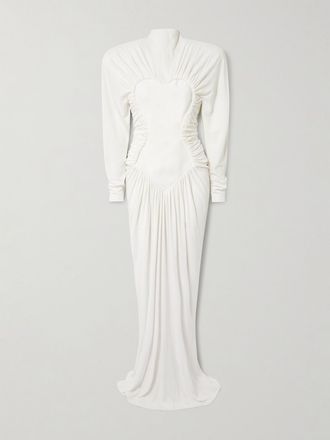 Stella McCartney Robe Aus Crêpe Mit Raffungen Und Mesh-einsatz - Weiß