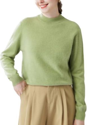 Dissa Pull Cachemire Femme Col Rond Uni Tricot&eacute; en Vrac Manches Longues Fin Pull en Cachemire et Laine,Vert,EU 42,MS528