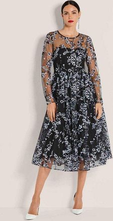 Madeleine Midikleid Etuikleid mit Blumenmuster Eventkleid mit Rundhals, Kniel&auml;nge und Langarm