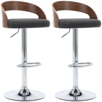 Les Tendances Chaise de bar bois noyer et tissu gris fonc&eacute; Karmi - Lot de 2
