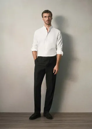 Mango Chemise en coton &agrave; col mao, slim fit blanc - Homme - XL - MANGO MAN