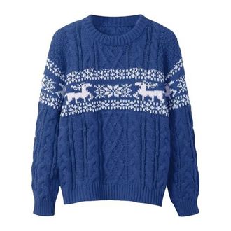 Generic Pull Noel Femme Chaud,Pull DéContracté pour Femme en Tricot éPais Haut Polaire Imprimé Ample Confortable pour Saison Hiver