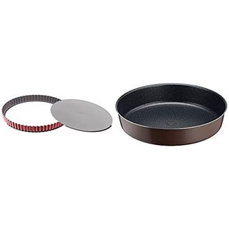 T-fal J 1641514 Delibake Moule A Tarte 28 cm A Fond Amovible Acier Rouge Carbone & Perfectbake Moule A Manqué 26cm Aluminium 100% Recyclé J5549702
