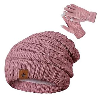 Generic Combinaison de chapeau et de gants pour femmes,Ensemble de moufles tricot&eacute;es r&eacute;sistantes au vent,Gants et chapeau &agrave; &eacute;cran tactile chauds | Pour les pe