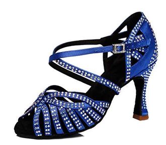 Minitoo Femme Danse Chaussures avec Strass Mariage Soirée Sandals avec Talon L394 Bleu EU 36.5