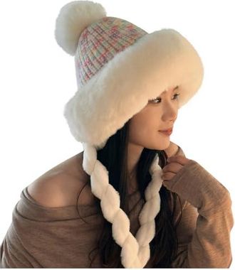Generic Bonnet Femme Hiver Bonnet Femme Chapeau Femme Hiver Confortable Classique - Bonnet Faux Pompon Hiver, Cache-Oreilles Tricot&eacute;s, Chaud pour Ext&eacute;rieur, S