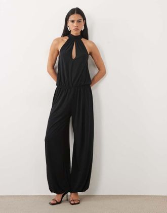 Miss Selfridge combinaison &agrave; ouverture goutte deau avec bordure picot en noir