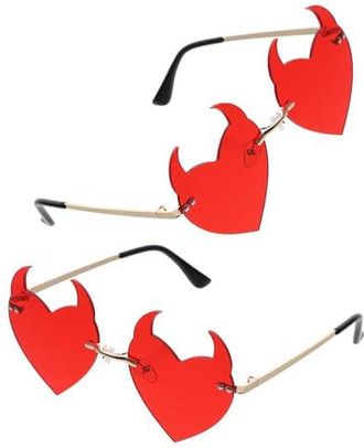Soimiss FRCOLOR Lot de 2 Lunettes de Soleil sans Monture Forme Coeur et Cornes Plastique L&eacute;ger Rouge Lunettes Disco et F&ecirc;te d&Eacute;t&eacute; pour Homme et Femme Accessoir