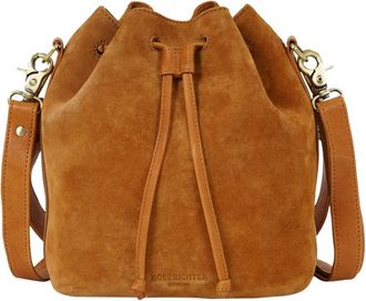 Holzrichter Berlin Beuteltasche aus Leder f&uuml;r Damen (No 1-1), 26x21x14 cm Schultertasche, Echtleder Bucket Bag, Handtasche in Karamell