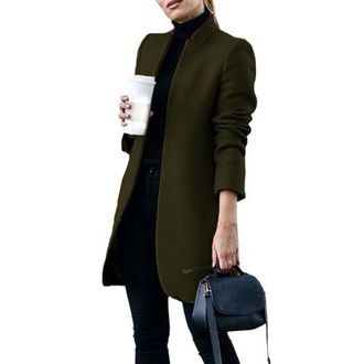 Generic Blazer long &agrave; col montant et ouverture sur le devant pour femme, manteau mi-long dhiver d&eacute;contract&eacute;, vert arm&eacute;e, taille XL