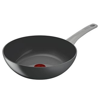 T-fal Renew On Po&ecirc;le Wok Gris 28 cm, Rev&ecirc;tement antiadh&eacute;sif c&eacute;ramique, Induction, Indicateur de cuisson Thermo-Signal, Eco-conception, Cuisson saine, Fabriq