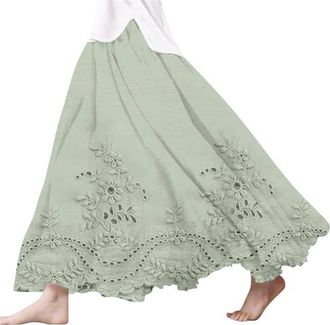 Generic Grande jupe florale brodée en dentelle imprimée avec longue jupe bohème pour juniors longueur genou pour femme, Vert, M