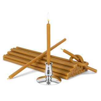 NKlaus Kerzenhalter + Premium Bienenwachskerzen gelb Tropffrei L 18,5cm Opferkerzen 40104