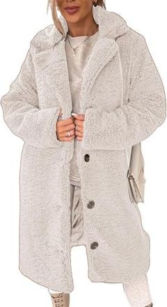 Generic Manteau dhiver chaud &agrave; manches longues en peluche pour femme avec col &agrave; revers, coupe ample, doublure en polaire, abricot, 3XL