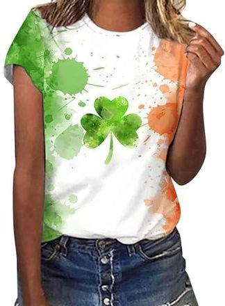 Generic T-shirt pour femme Irlande T-shirt à manches courtes et col rond pour la Saint-Patrick Imprimé graphique amusant tendance Coupe ample Décontracté Fest
