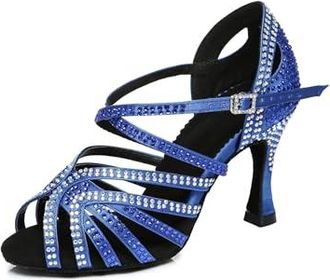 Miyoopark Chaussures de danse latine pour femme avec bride en strass - Sandales formelles de mariage, L450 Bleu Talon 9 cm, 36.5 EU